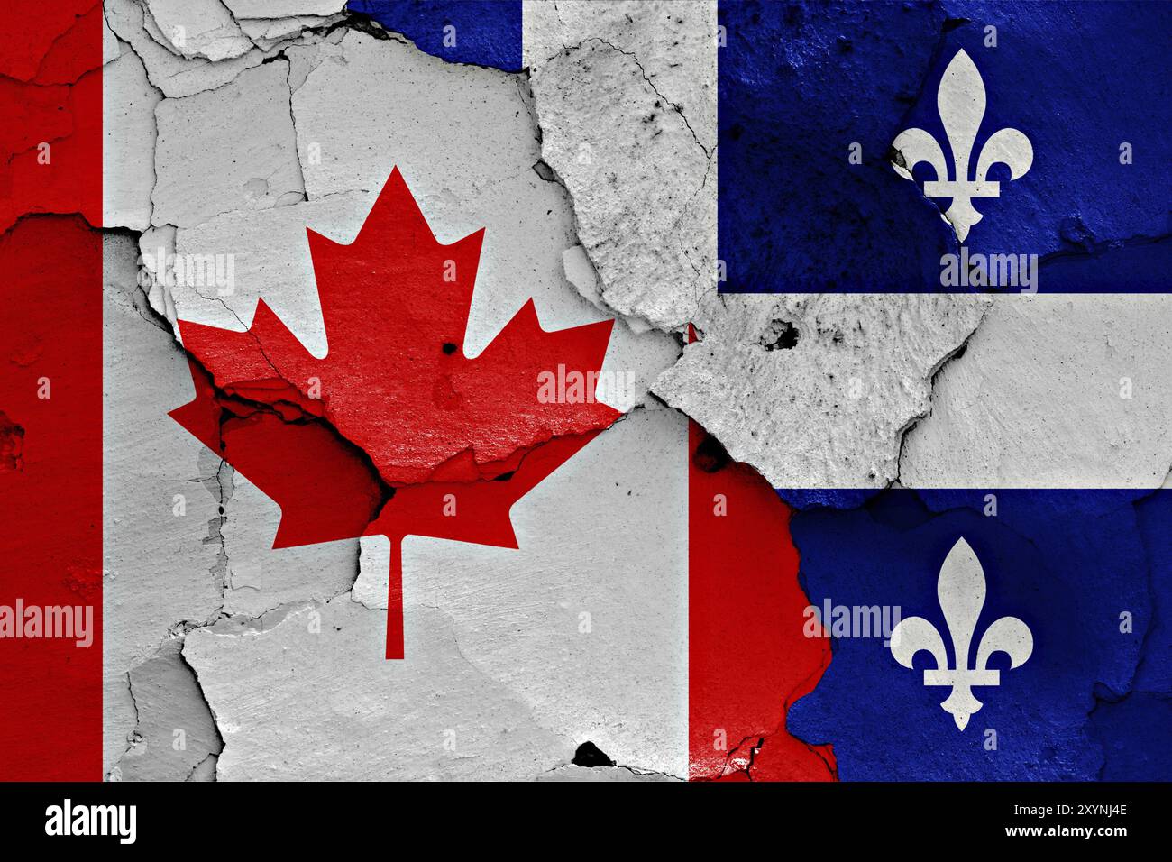 Flags of Canada and Quebec painted on cracked wall Stock Photo - Alamy