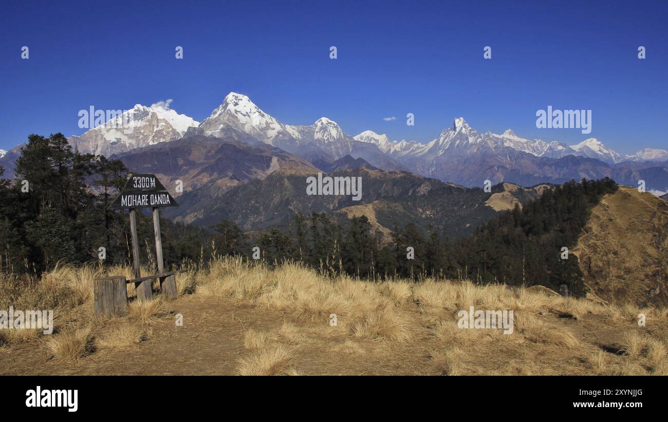 High mountains of the Himalayas. View from Mohare Danda, Annapurna ...