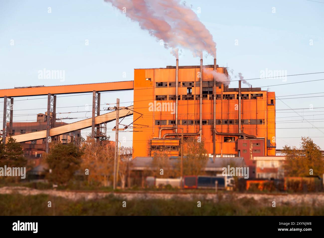 Raw coal drying in a factory. Belts for transport to the thermal power ...