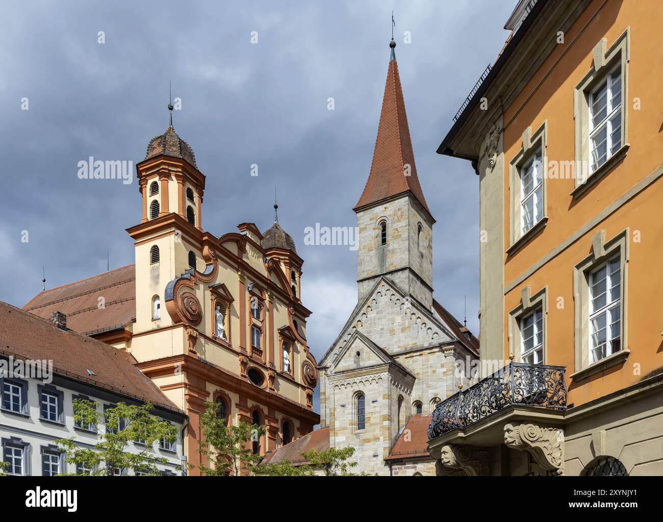 Protestant town church, on the right the Catholic basilica of St Vitus ...