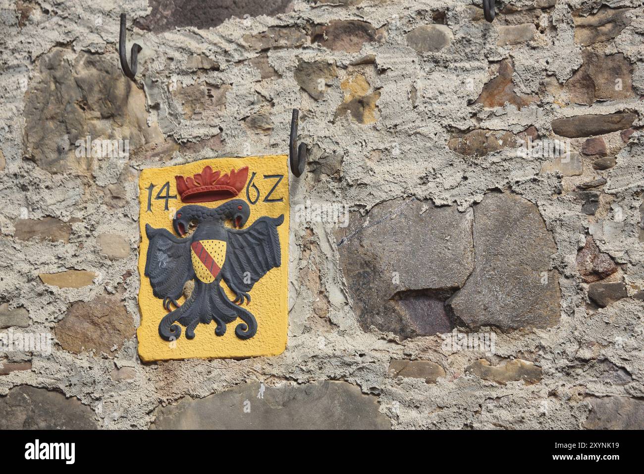 Town coat of arms with the year 1462 and double eagle, eagle figure ...