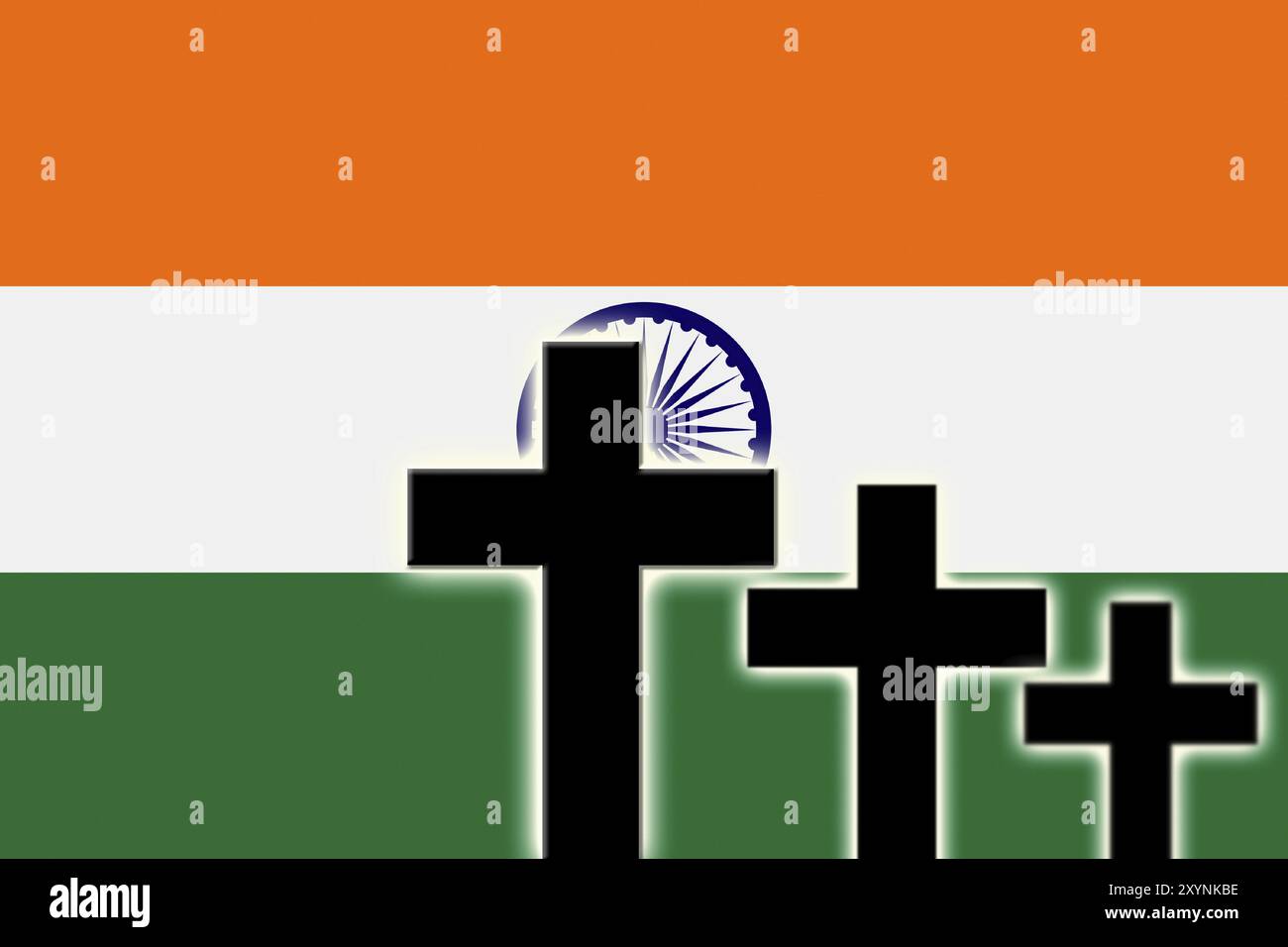 The Indian flag and the silhouettes of tombstones crosses Stock Photo ...
