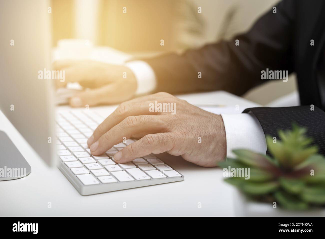 Male hands using modern computer typing on keyboard business concept ...