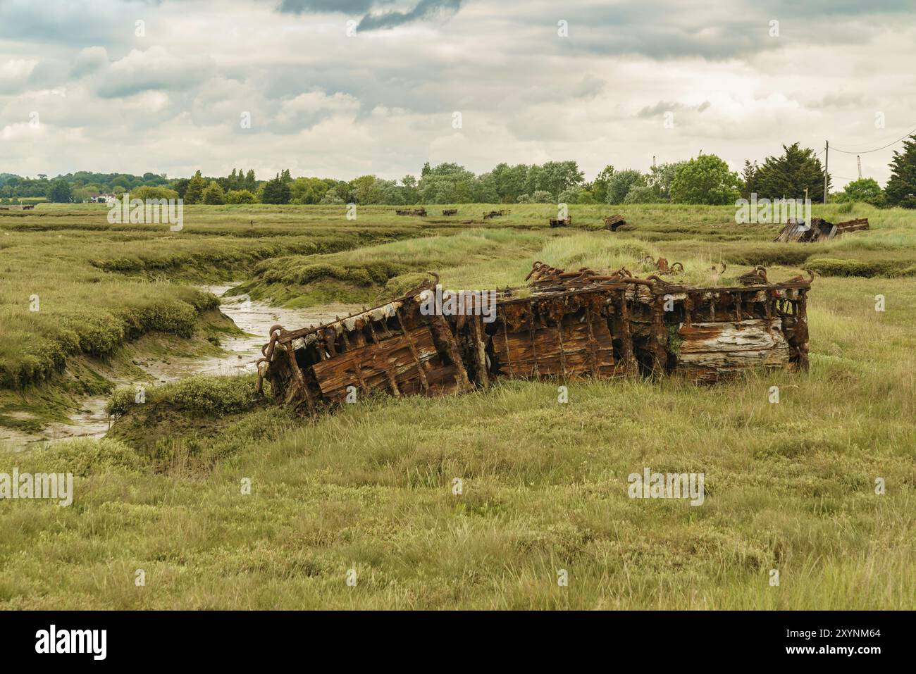 Old pontoons in the marshland near the River Crouch, Wallasea Island ...