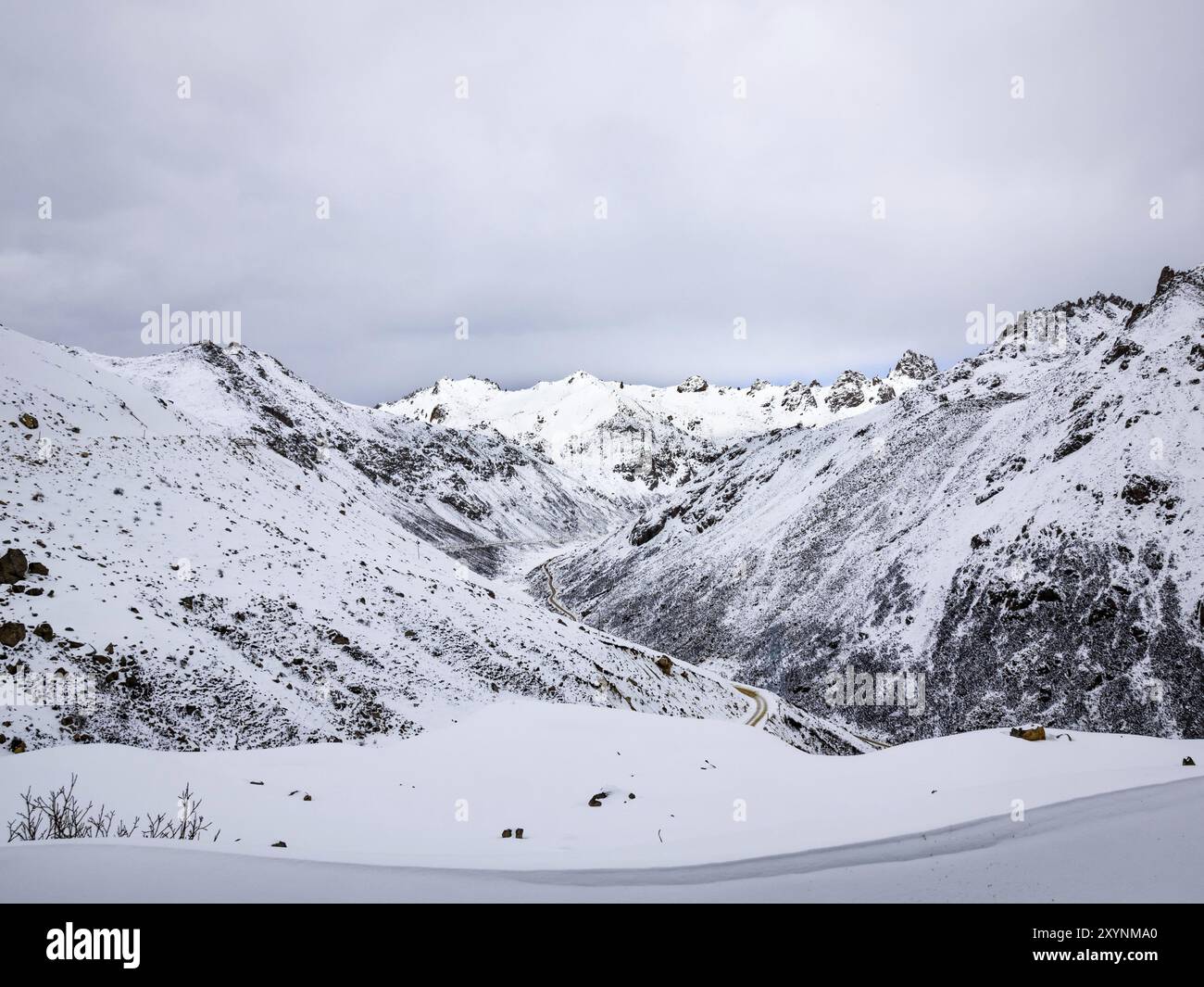 Aerial view of transportation at high snow mountain in Sichuan China ...