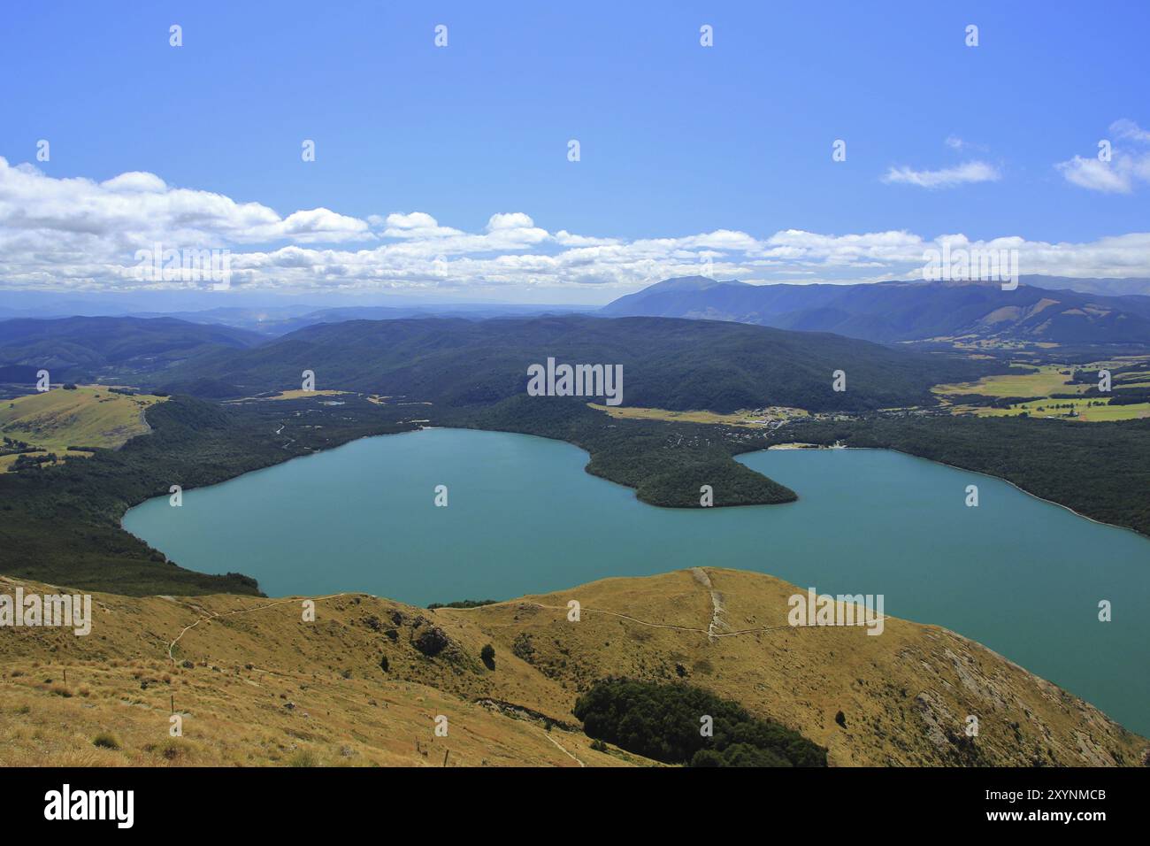 Lake Rotoiti in summer, View from Mt Robert, New Zealand, Oceania Stock ...