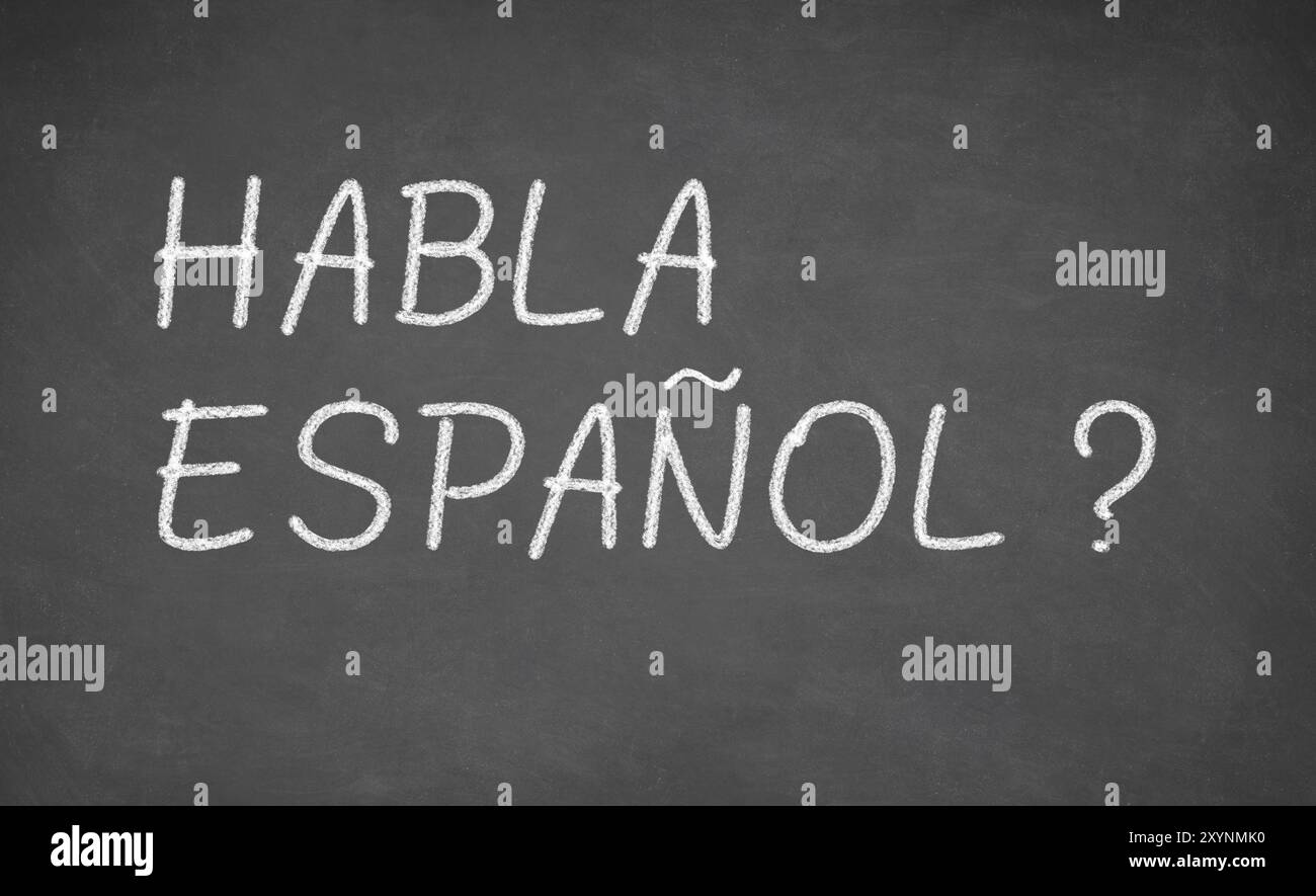 Spanish language learning concept image. Teacher or student wrote HABLA ...