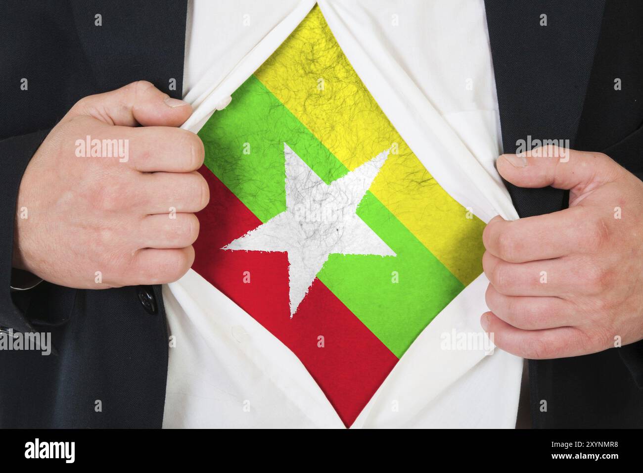 The Myanmar flag painted on the chest of a man Stock Photo - Alamy