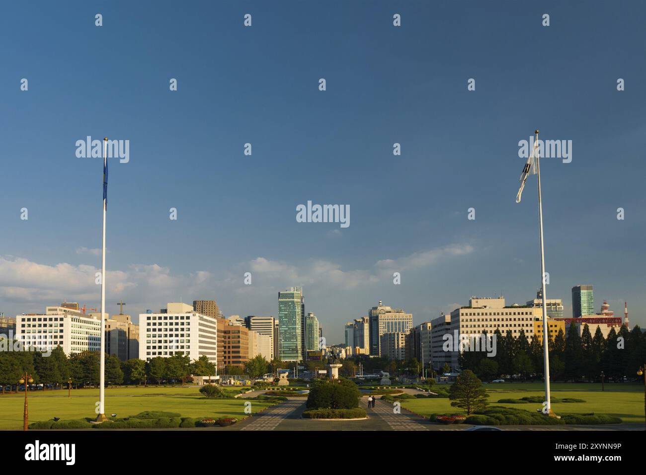 A cityscape of the Yeouido Dong district and its office buildings seen ...