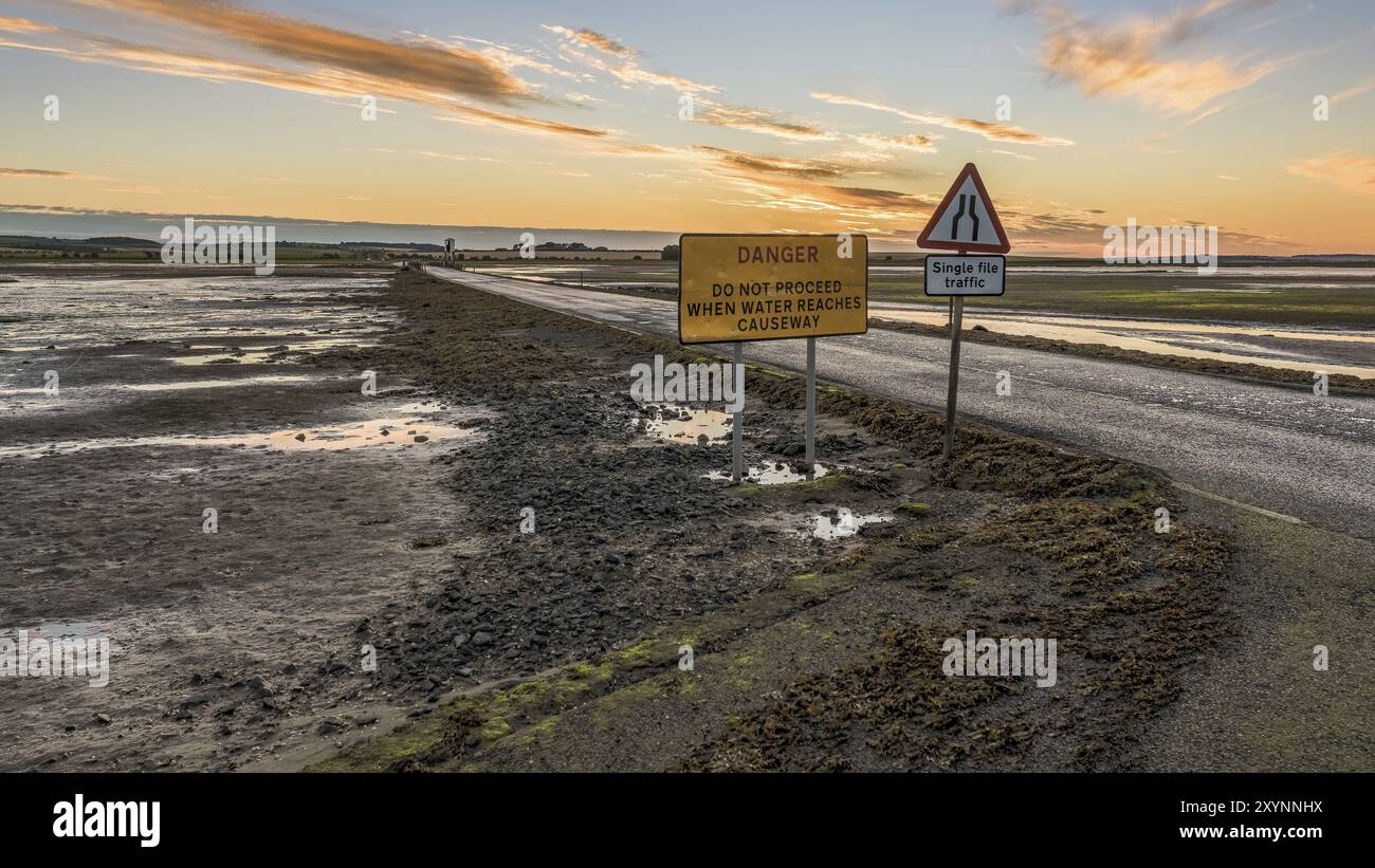 Sign: Single File Traffic, Danger do not proceed when water reaches ...