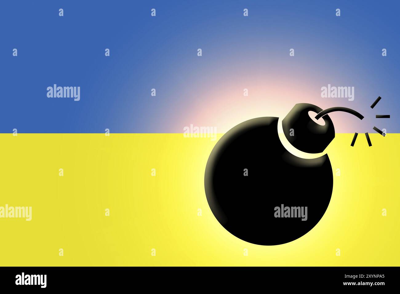 The Ukrainian flag and bomb illustration. Closeup Stock Photo - Alamy