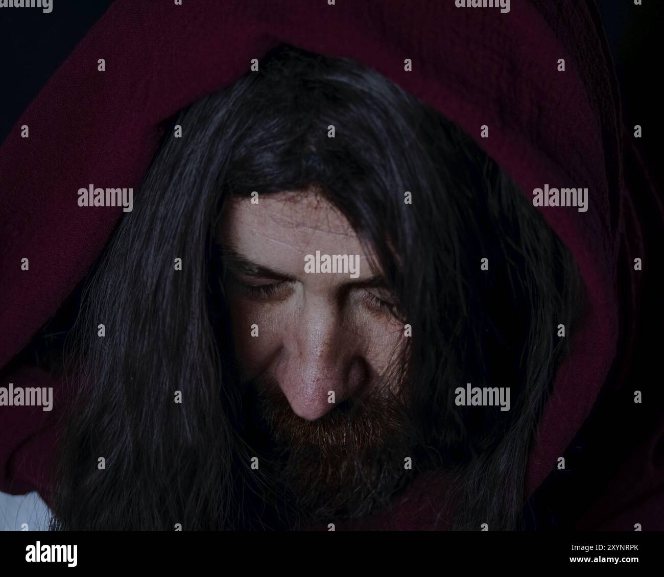 Portrait of a Man with Beard and Long Hair Wearing Biblical Time Period ...