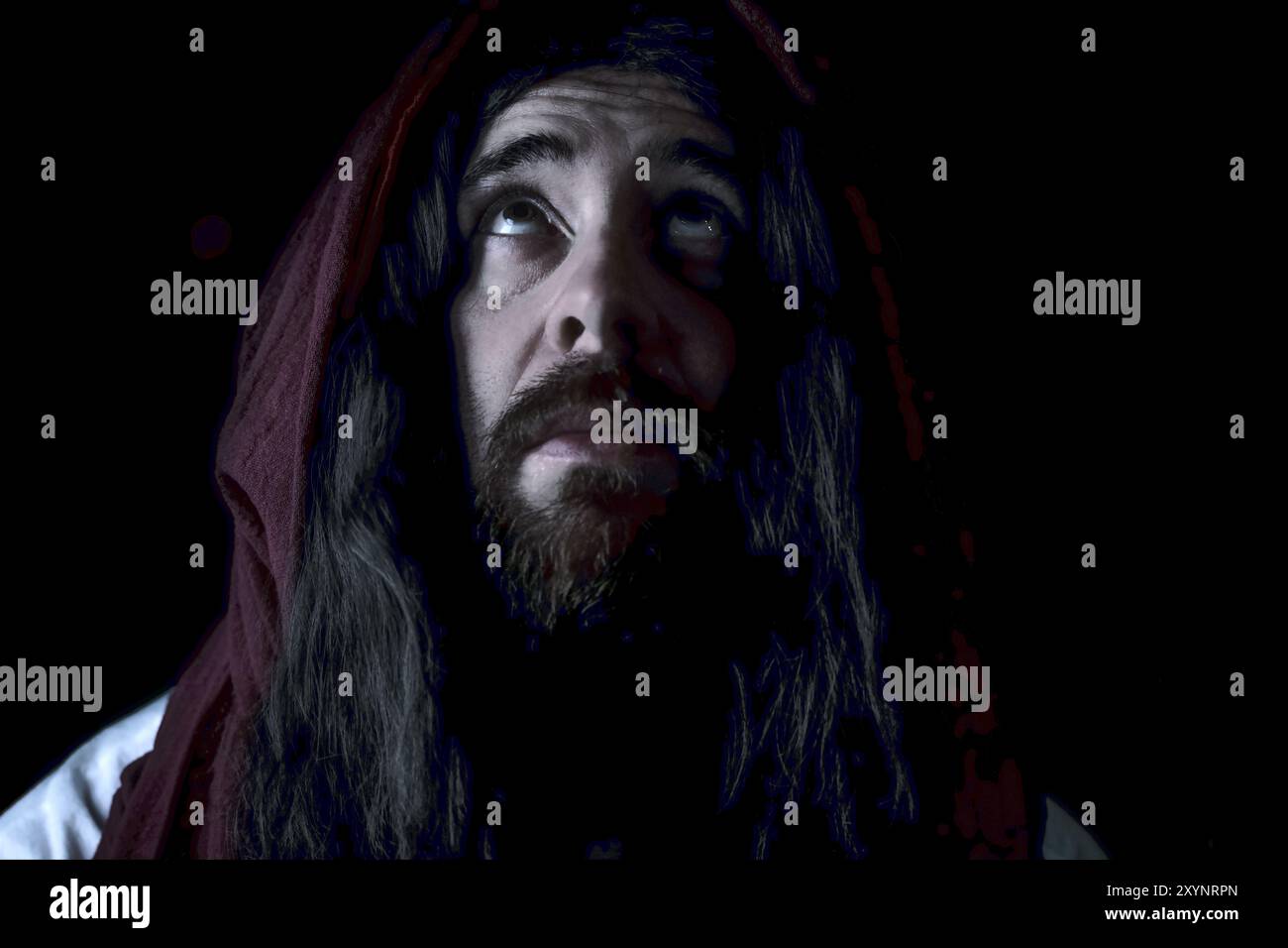 Portrait of a Man with Beard and Long Hair Wearing Biblical Time Period ...