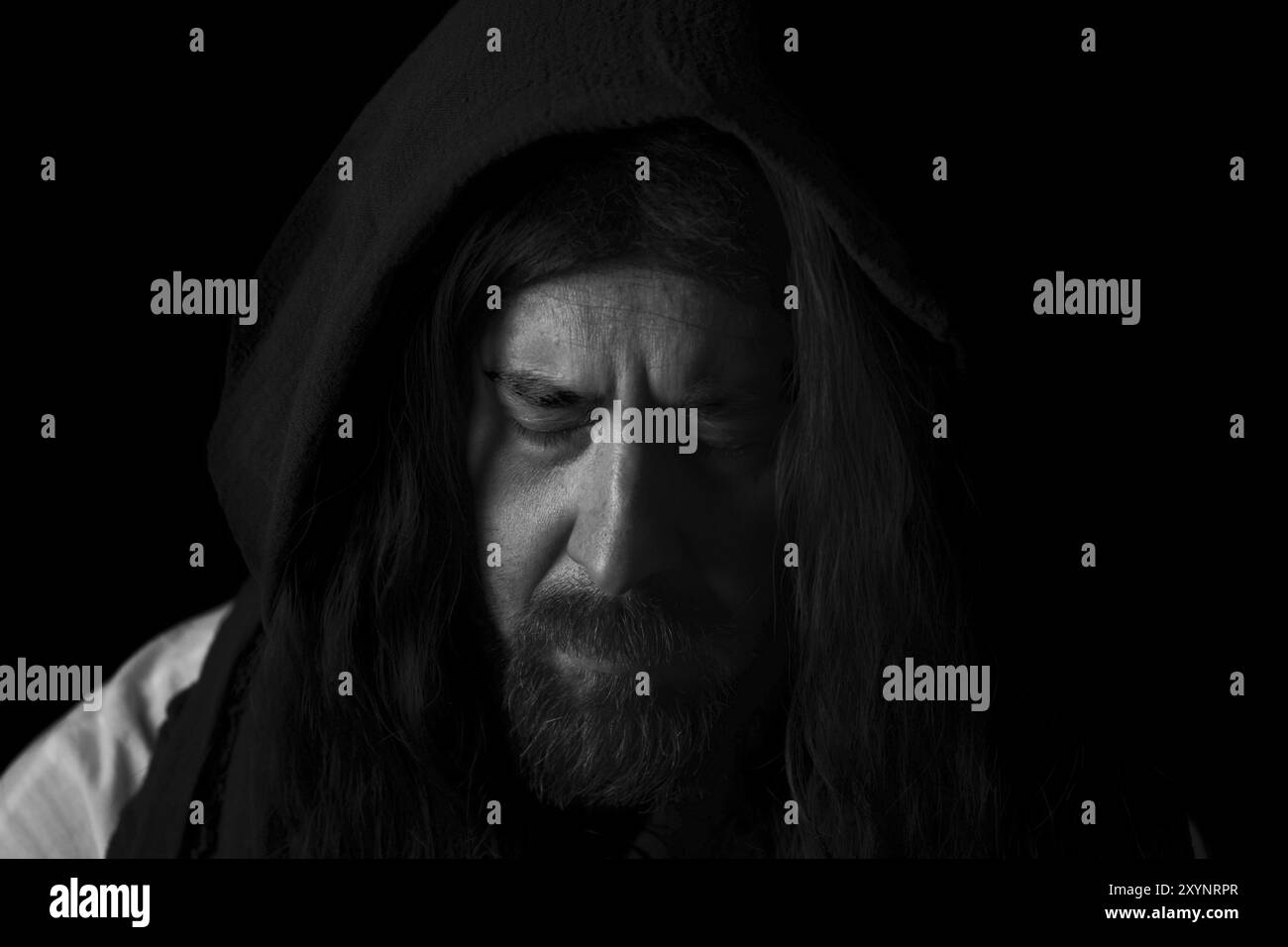 Portrait of a Man with Beard and Long Hair Wearing Biblical Time Period ...