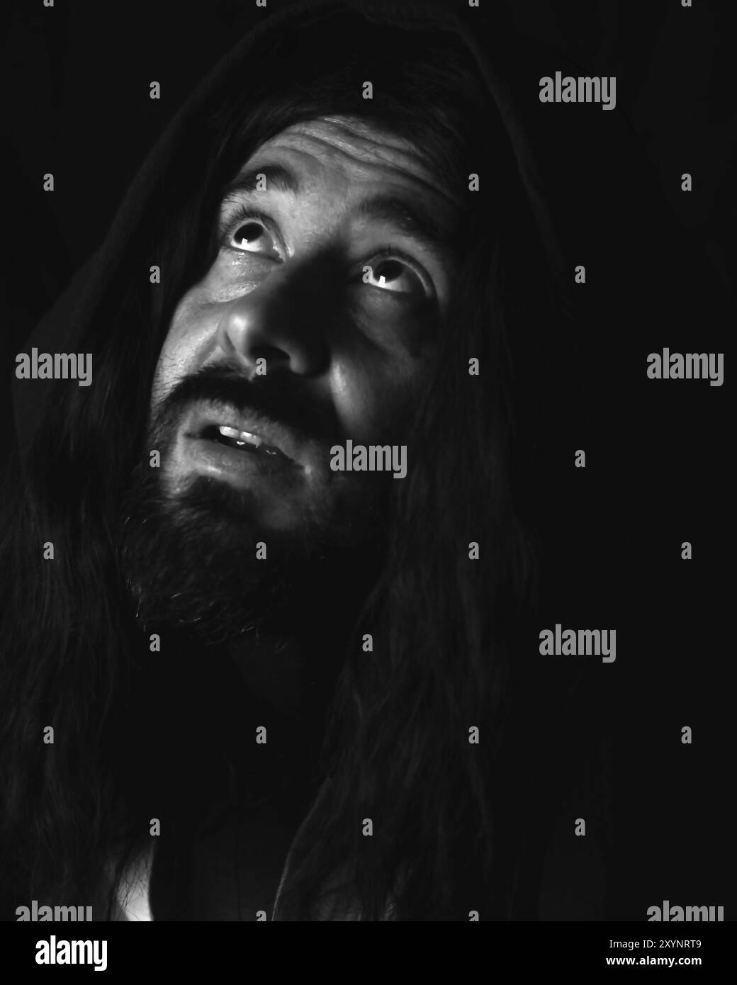 Portrait of a Man with Beard and Long Hair Wearing Biblical Time Period ...