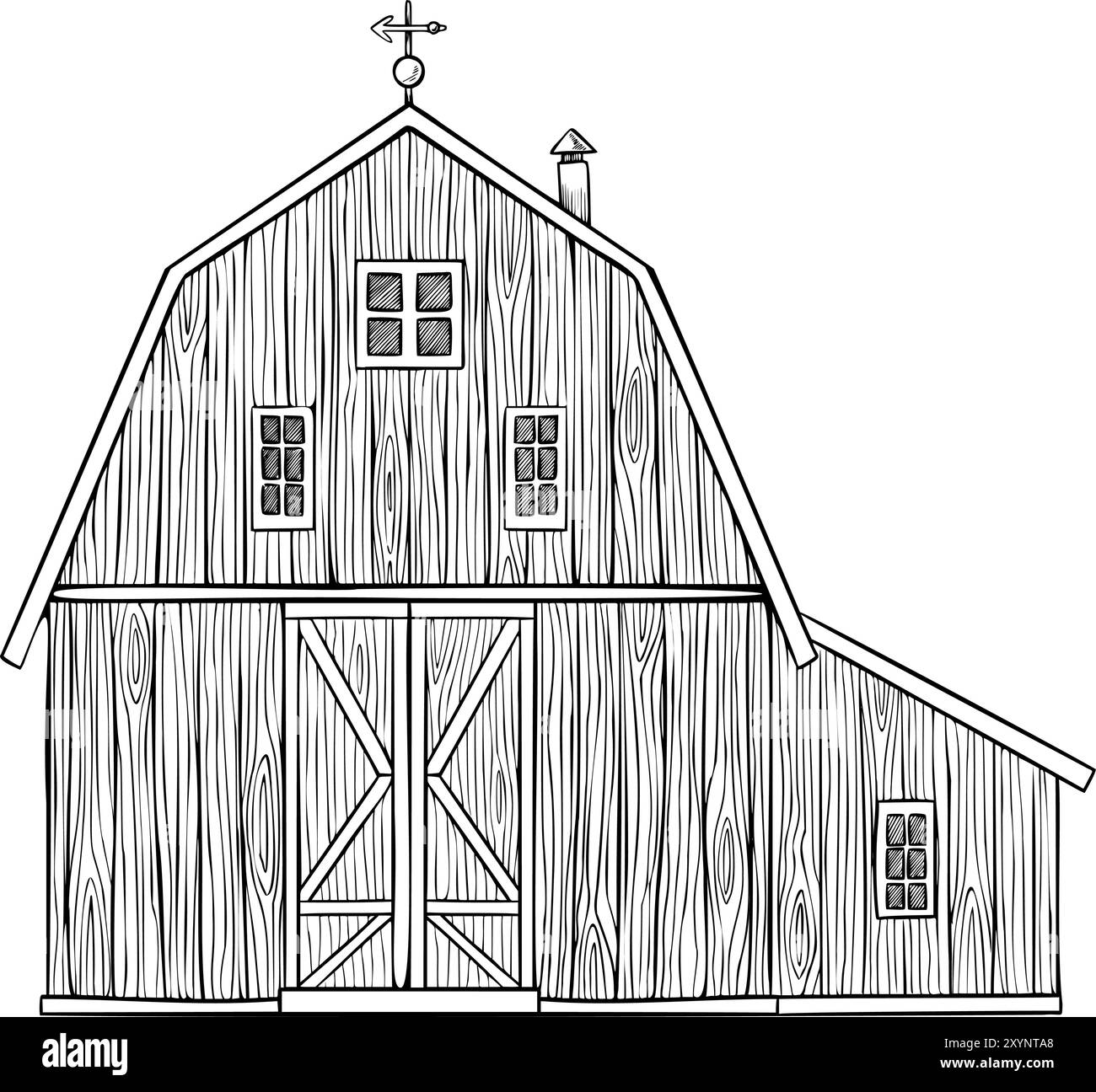 Vector Illustration of Rustic Barn with Vane Made painted by black inks ...