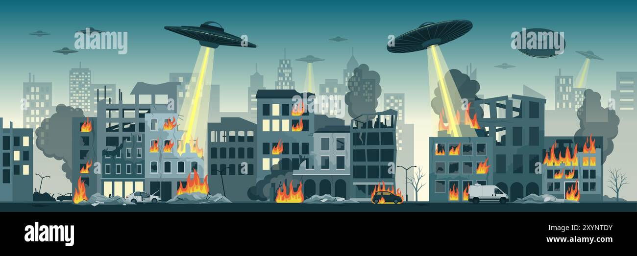Dangerous extraterrestrial spaceships hovering the city and destroying ...