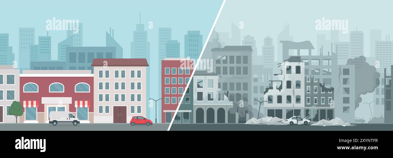 Metropolitan city before and after destruction: war, earthquake and ...