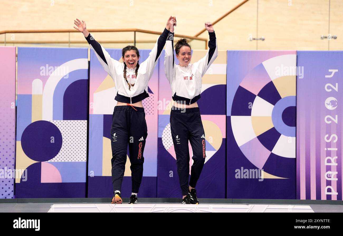 Geat Britain's Elizabeth Jordan and pilot Dannielle Khan receive their ...