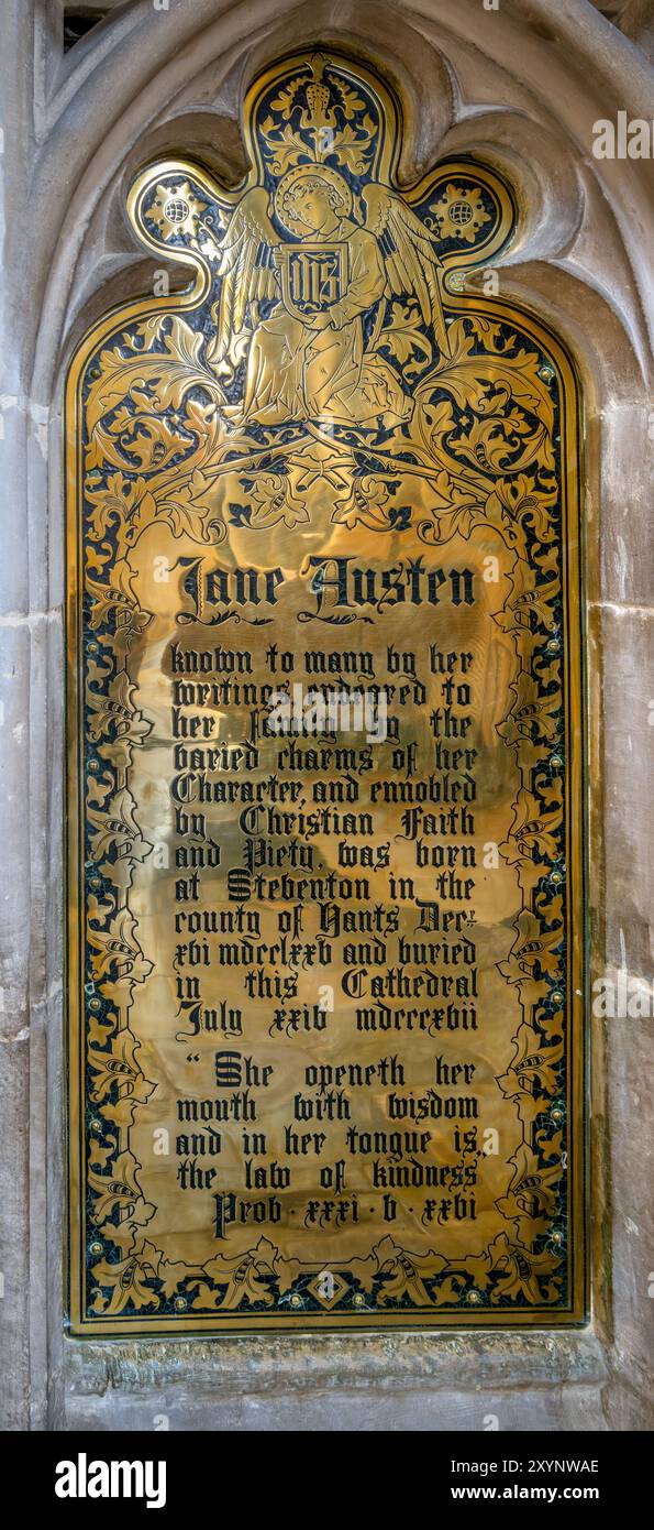 Memorial plaque to Jane Austen in Winchester Cathedral, Winchester ...