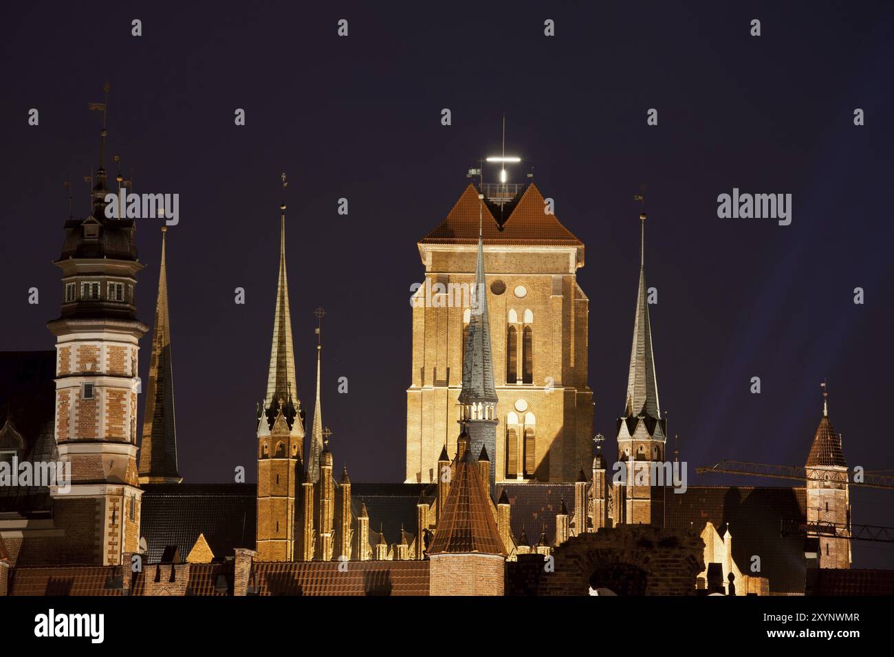 Tower, turrets and spires of Gothic Church, St. Mary Basilica (Bazylika ...