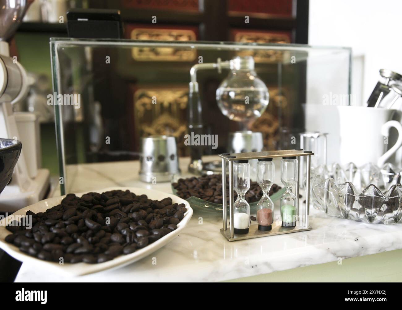 Roasted coffee beans in cafe interior. Penang collection Stock Photo ...