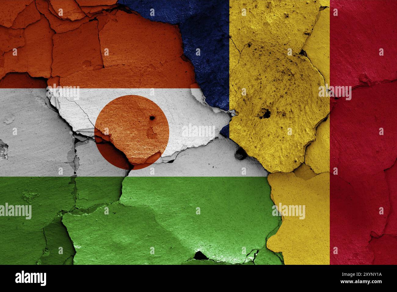 Flags of Niger and Chad painted on cracked wall Stock Photo - Alamy