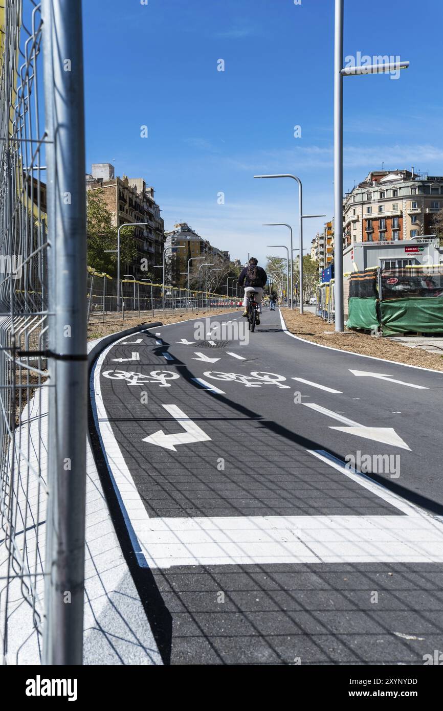Newly built, two-lane cycle path in Barcelona, Spain, Europe Stock ...