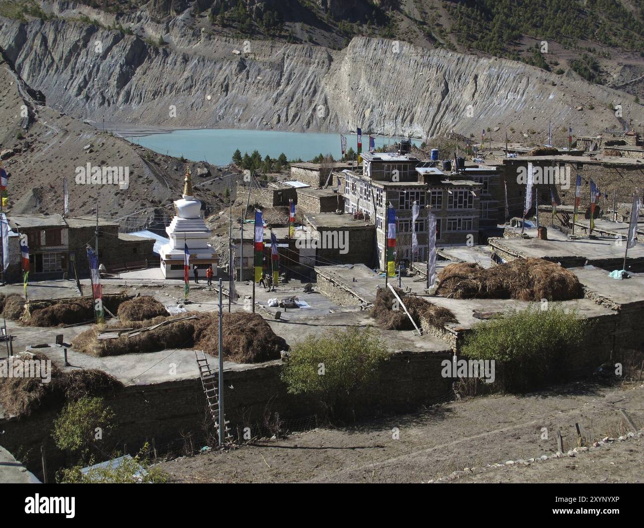 Lake Gangapurna and village Manang, Annapurna Conservation Area, Nepal ...