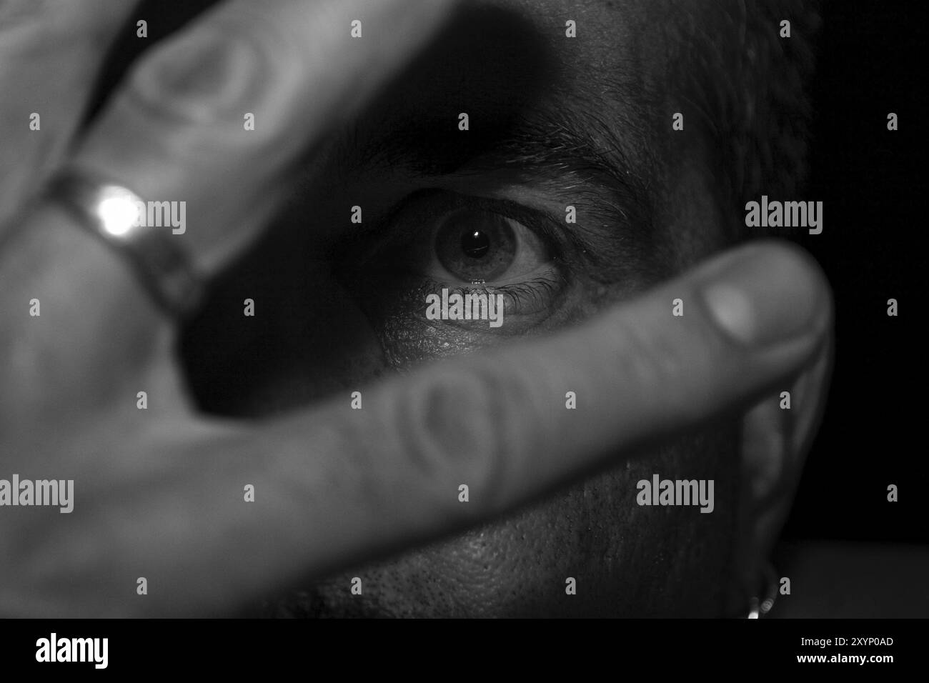 Hand and fingers on face Black and White Stock Photos & Images - Alamy