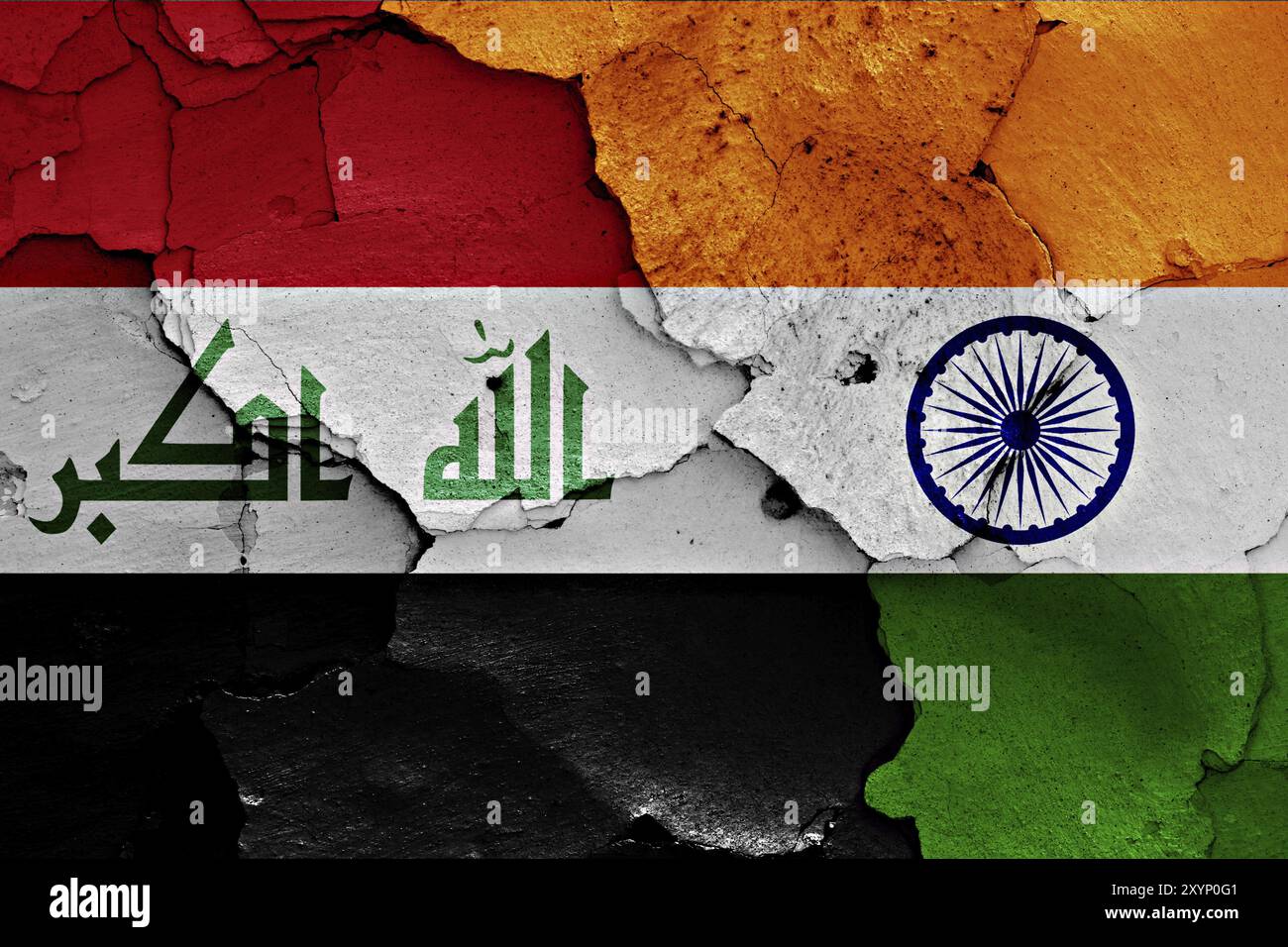 Flags of Iraq and India painted on cracked wall Stock Photo - Alamy