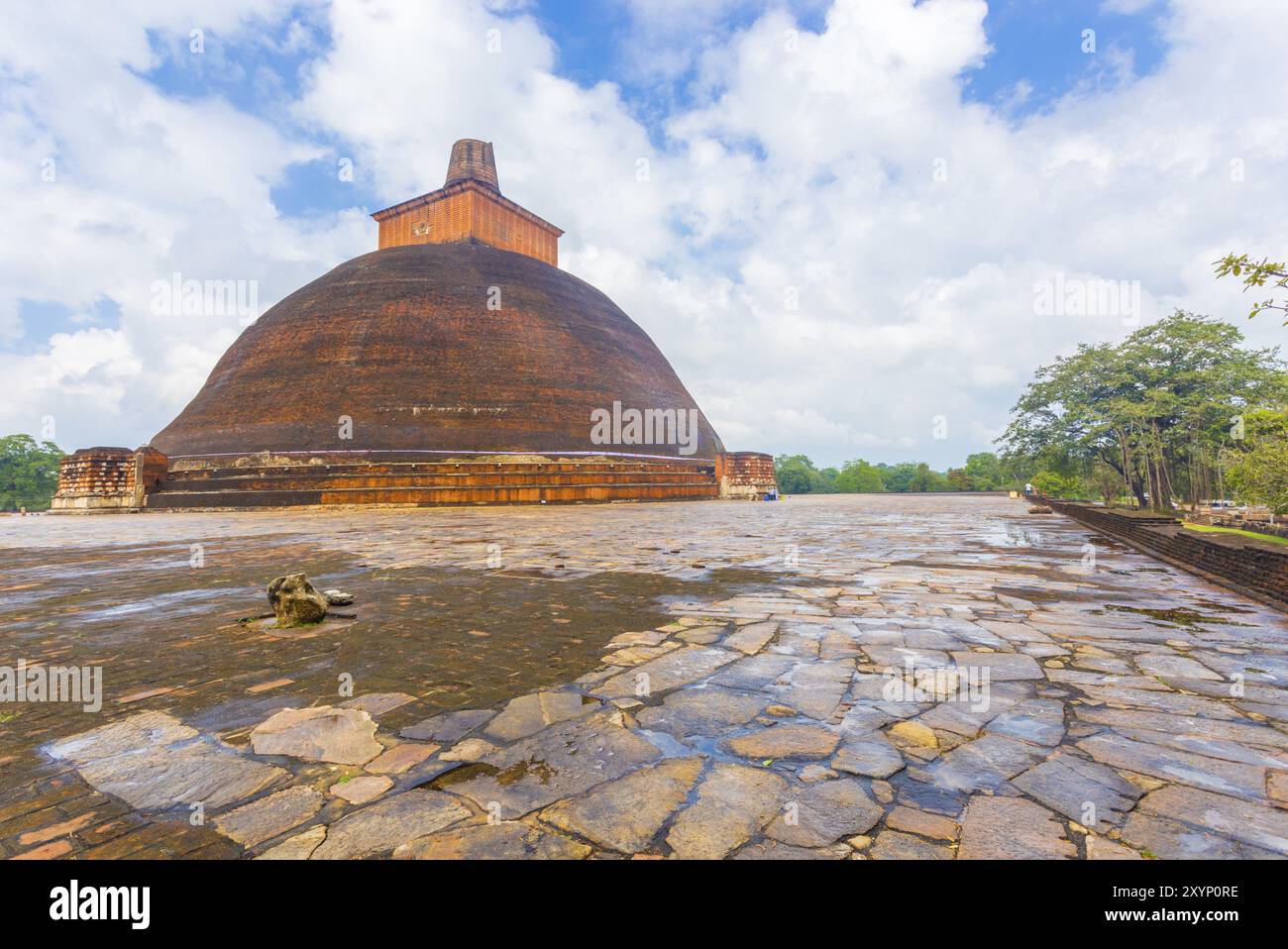 Wet platform of Jetavanaramaya Dagoba or stupa with broken damaged ...
