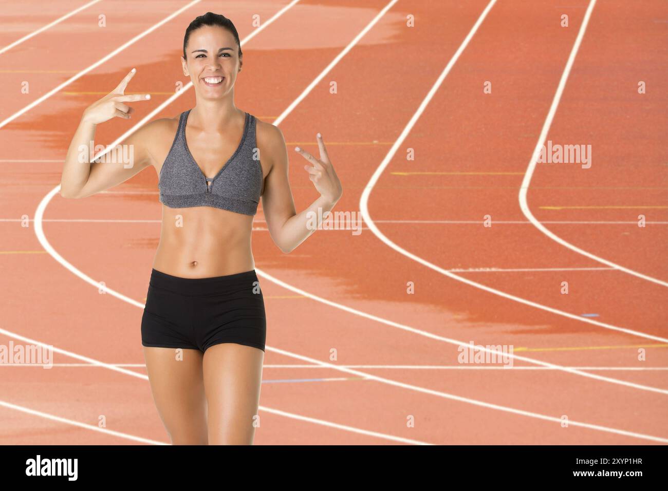 Pleased young athlete doing exercises hi-res stock photography and ...