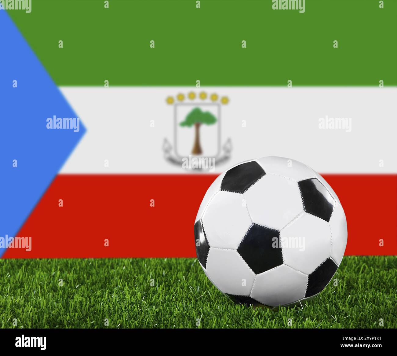 The Equatorial Guinea flag and soccer ball on the green grass Stock ...