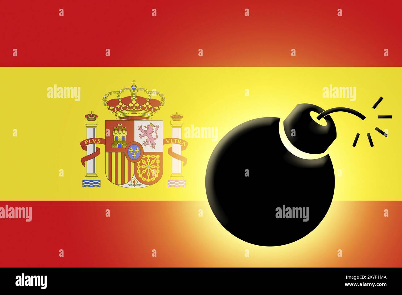 The Spanish flag and bomb illustration. Closeup Stock Photo - Alamy