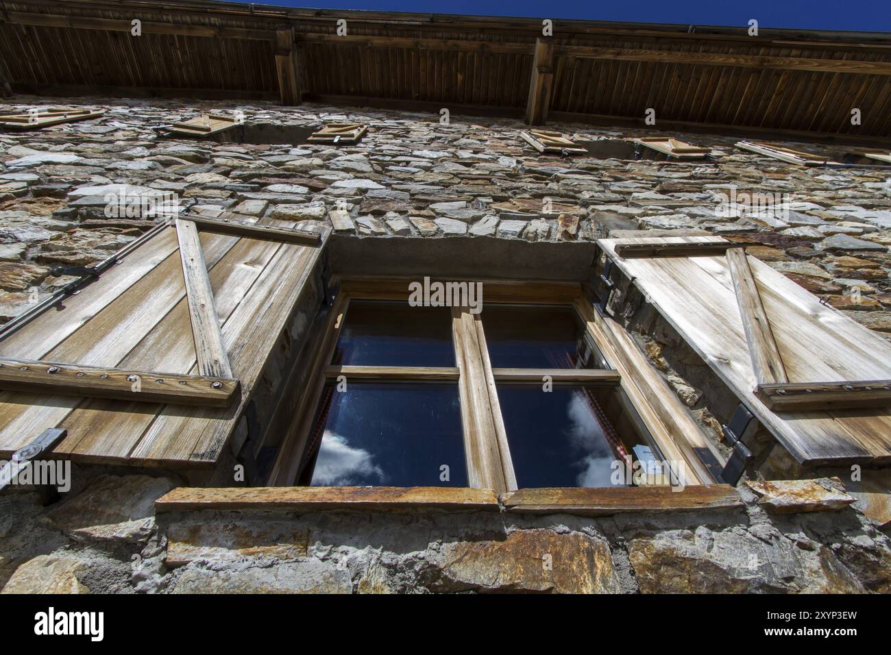 Window of a mountain hut in the South Tyrolean Alps Stock Photo - Alamy