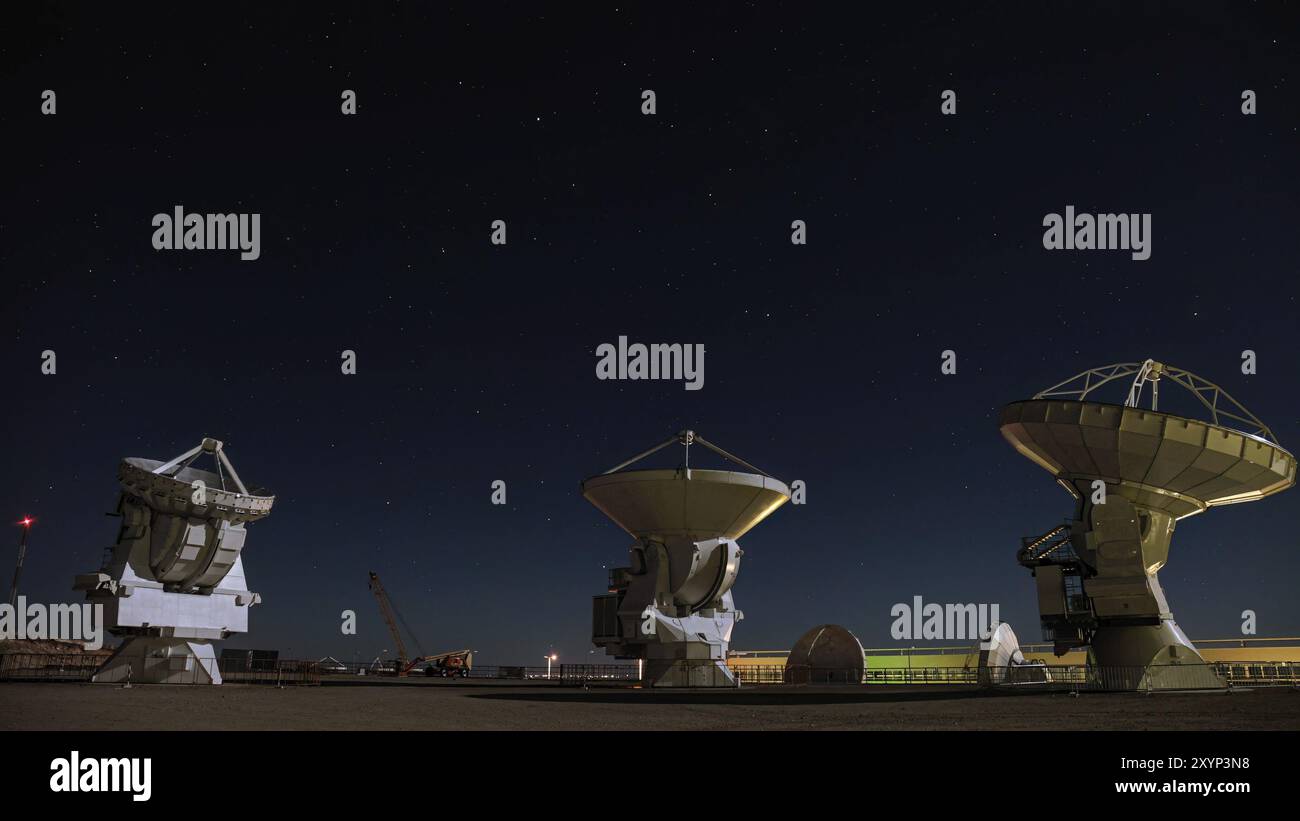 Radio telescope array at ALMA Base Station Stock Photo - Alamy