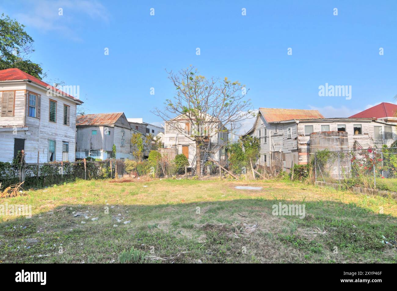 View of wooden houses of Belize city in Belize Stock Photo - Alamy