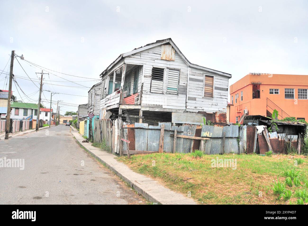 View of wooden houses of Belize city in Belize Stock Photo - Alamy