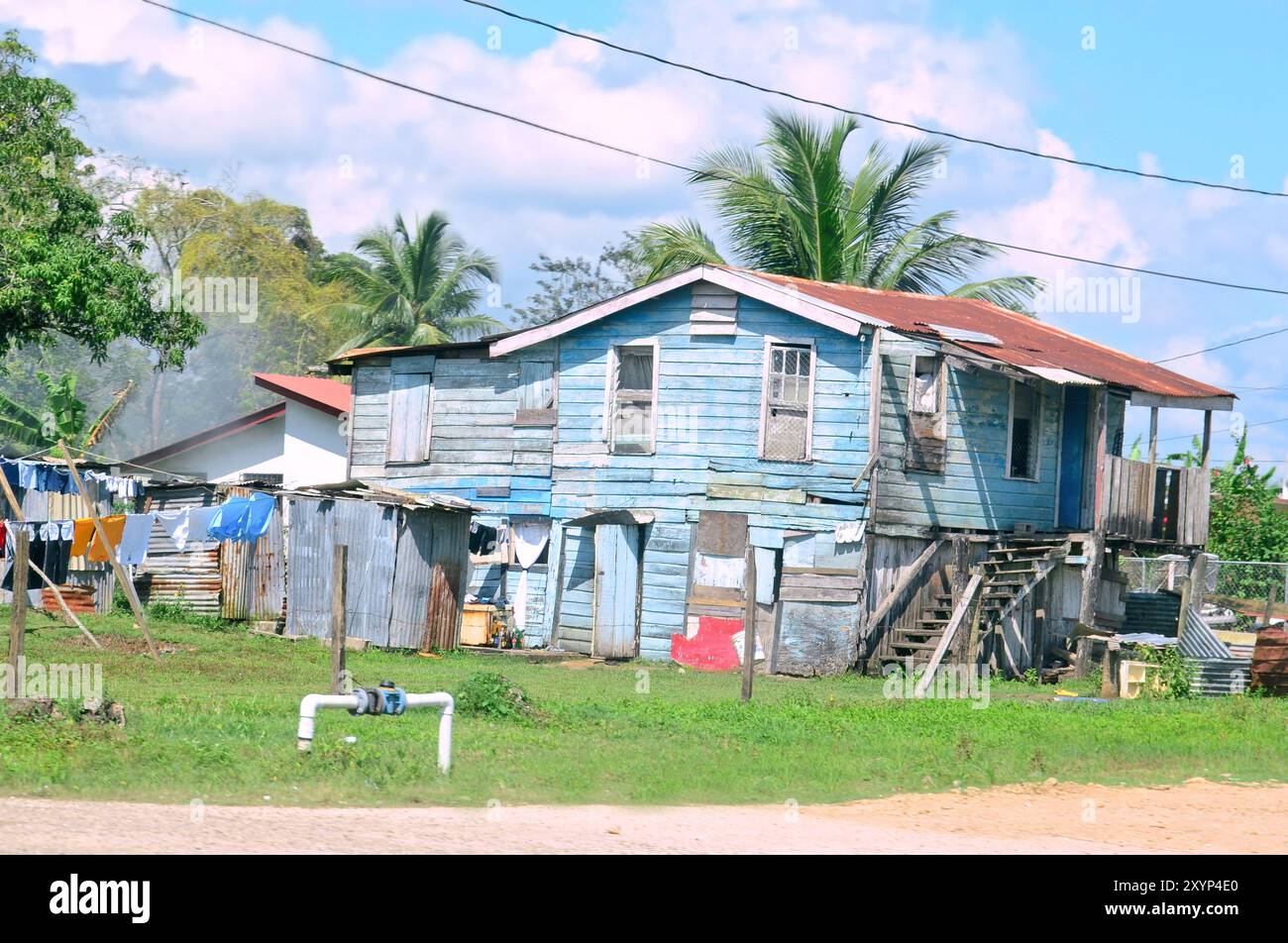 View of wooden houses of Belize city in Belize Stock Photo - Alamy