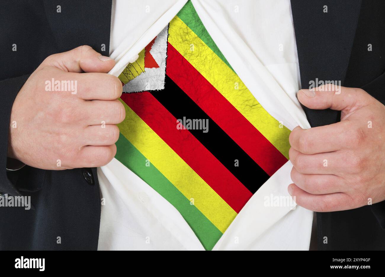 The Zimbabwe flag painted on the chest of a man Stock Photo - Alamy