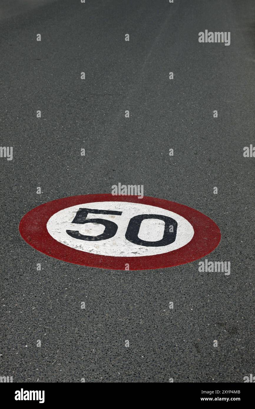 50 km/h road markings Stock Photo - Alamy