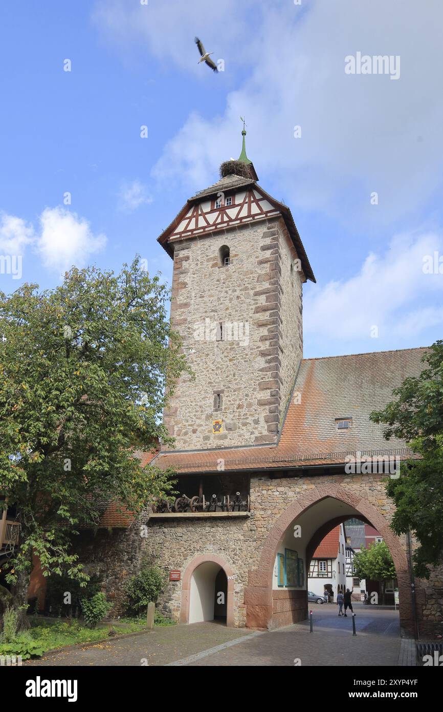 Historic stork tower built in 1330, landmark, town gate, town tower ...