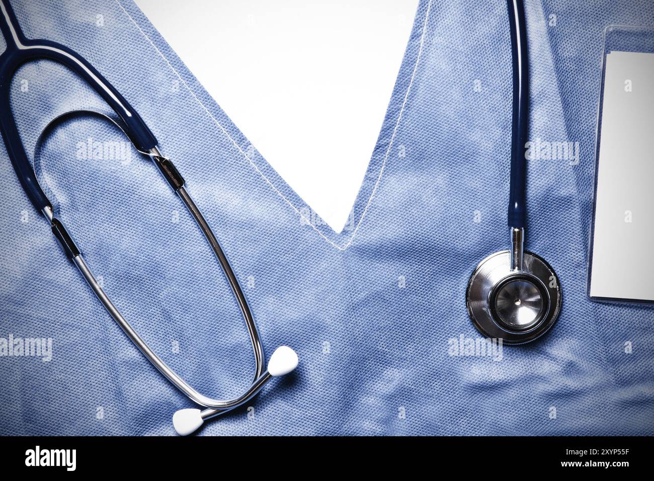 Closeup photo of a doctor chest, wearing a stethoscope around the neck ...