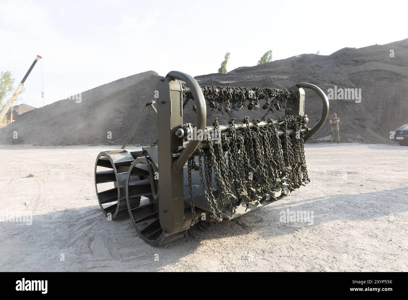 A Ukrainian-made demining robot is seen before being sent to the troops ...