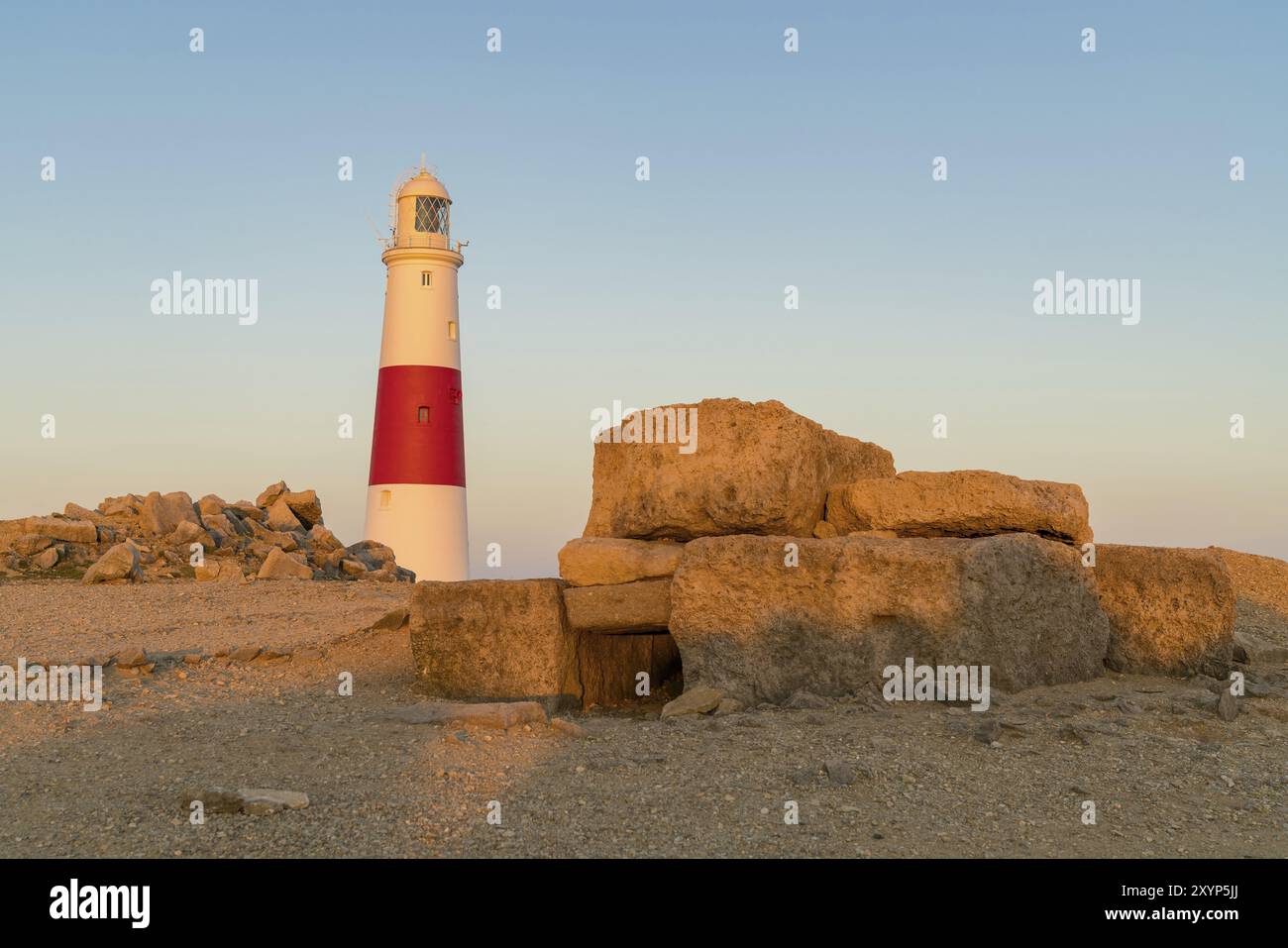 Portland Bill Lighthouse seen from the rocks near Pulpit Rock, Jurassic ...
