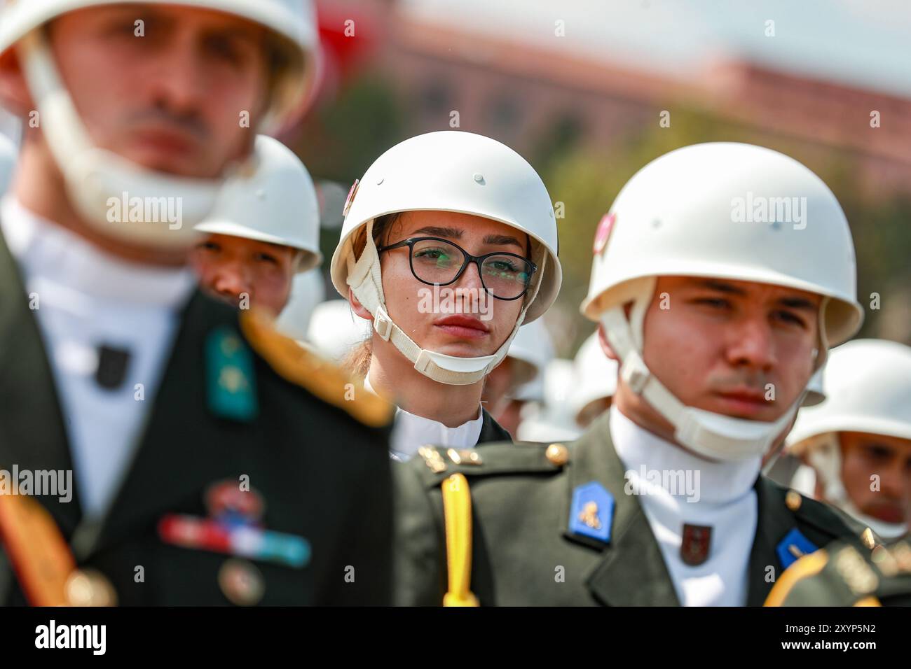 A female soldier of the Turkish Armed Forces (TSK) seen looking on ...