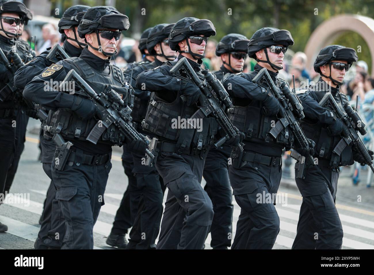 Gendarmerie commando units take part during the parade. Victory Day is ...