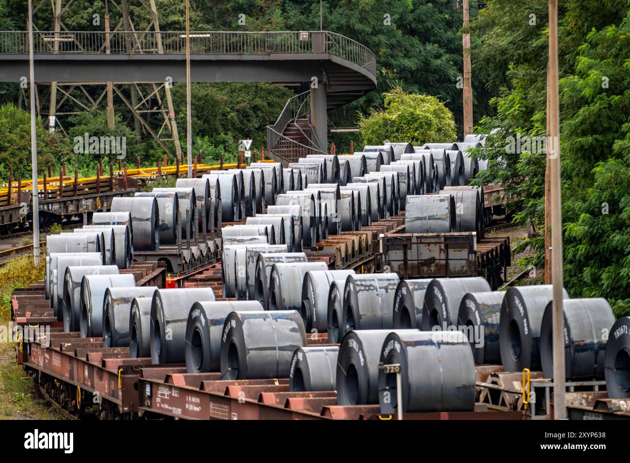 Bandstahl Rollen, Coils, auf Güterwagons, im ThyssenKrupp Steel Werk ...