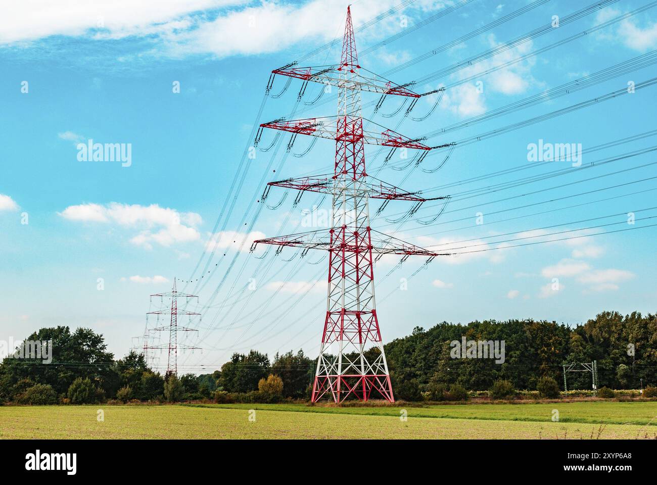 Red white pylon, low angle Stock Photo - Alamy